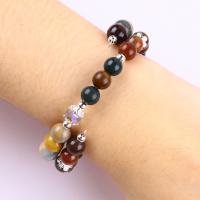 China Handmade Indian Agate Beaded Bangle 7cm Adjustable Natural Gemstone Bracelet for Party Daily Wearing for sale