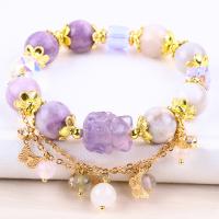 China Handmade Purple Mica Stone Bracelet 21cm Adjustable Charm Bracelet for Party Daily Wearing for sale