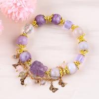 China Handmade Purple Mica Stone Bracelet 21cm Adjustable Charm Bracelet for Party Daily Wearing for sale