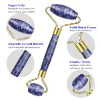 China Blue Dot Stone Crystal Jade Face Roller - 100% Natural Stone Massager Tool for Puffy Eyes Relief, MOQ 50 Pieces for sale