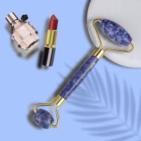 China Blue Dot Stone Crystal Jade Face Roller - 100% Natural Stone Massager Tool for Puffy Eyes Relief, MOQ 50 Pieces for sale