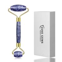 China Blue Dot Stone Crystal Jade Face Roller - 100% Natural Stone Massager Tool for Puffy Eyes Relief, MOQ 50 Pieces for sale