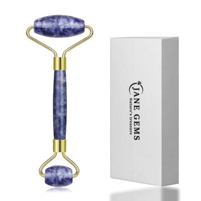 China Blue Dot Stone Crystal Jade Face Roller - 100% Natural Stone Massager Tool for Puffy Eyes Relief, MOQ 50 Pieces for sale