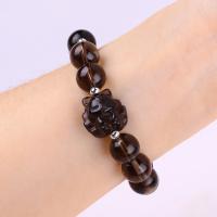 China 14mm Smoky Quartz Crystal Bead Bracelet Nine Tail Fox Carving Purple Tiger Eye for sale