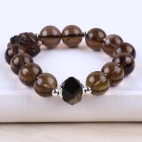 China 14mm Smoky Quartz Crystal Bead Bracelet Nine Tail Fox Carving Purple Tiger Eye for sale