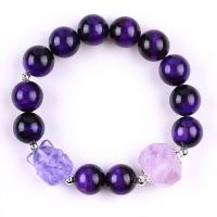 China 14mm Smoky Quartz Crystal Bead Bracelet Nine Tail Fox Carving Purple Tiger Eye for sale