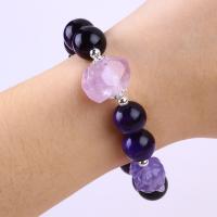 China 14mm Smoky Quartz Crystal Bead Bracelet Nine Tail Fox Carving Purple Tiger Eye for sale