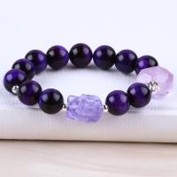 China 14mm Smoky Quartz Crystal Bead Bracelet Nine Tail Fox Carving Purple Tiger Eye for sale