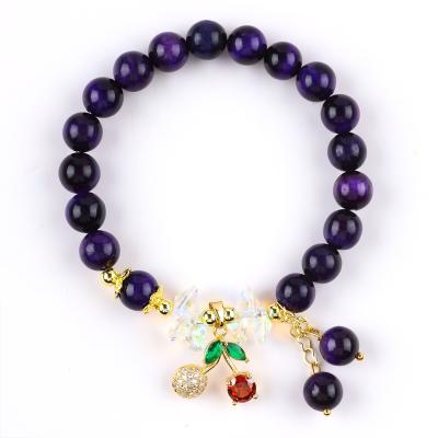 China Natural 8mm Purple Tiger Eye Bead Bracelet Cherry Charm Daily Wear Jewelry for sale