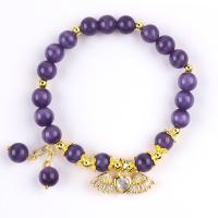 China 8mm Crystal Purple Cat Eye Bead Polished Gemstone Stretch Bracelets for sale