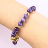 China 8mm Crystal Purple Cat Eye Bead Polished Gemstone Stretch Bracelets for sale
