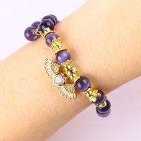 China 8mm Crystal Purple Cat Eye Bead Polished Gemstone Stretch Bracelets for sale