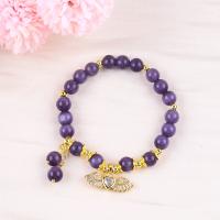 China 8mm Crystal Purple Cat Eye Bead Polished Gemstone Stretch Bracelets for sale