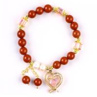 China 8mm Red Jasper Freshwater Pearl Pink Heart Charm Bead Bracelet Natural Stone Round Bead Jewelry for sale