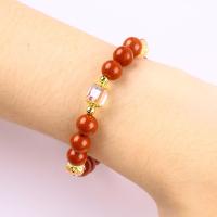China 8mm Red Jasper Freshwater Pearl Pink Heart Charm Bead Bracelet Natural Stone Round Bead Jewelry for sale