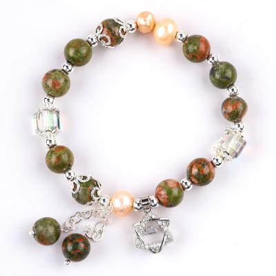 China 8mm Unakite Crystal and Freshwater Pearl Stretch Bracelet Healing Balance Jewelry Gift for sale