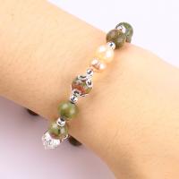 China 8mm Unakite Crystal and Freshwater Pearl Stretch Bracelet Healing Balance Jewelry Gift for sale