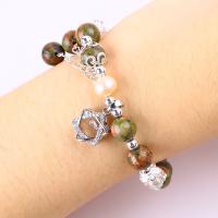 China 8mm Unakite Crystal and Freshwater Pearl Stretch Bracelet Healing Balance Jewelry Gift for sale