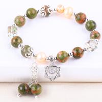 China 8mm Unakite Crystal and Freshwater Pearl Stretch Bracelet Healing Balance Jewelry Gift for sale