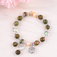 China 8mm Unakite Crystal and Freshwater Pearl Stretch Bracelet Healing Balance Jewelry Gift for sale