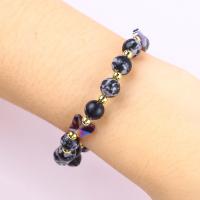 China 8mm Natural Snowflake Obsidian Bracelet with Purple Butterfly Charm Bead Unisex Stretch Jewelry for sale