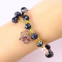China 8mm Natural Snowflake Obsidian Bracelet with Purple Butterfly Charm Bead Unisex Stretch Jewelry for sale