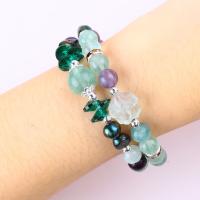 China Custom DIY Fluorite Crystal With Fluorite Rose Flower Carving 8MM Round Bead Adjustable Bangle for sale