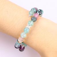 China Custom DIY Fluorite Crystal With Fluorite Rose Flower Carving 8MM Round Bead Adjustable Bangle for sale