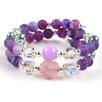 China 8mm Natural Weathered Agate Crystal Round Bead Adjustable Double Layer Bangle with Copper Silver Plating for sale