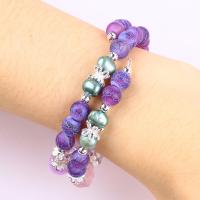China 8mm Natural Weathered Agate Crystal Round Bead Adjustable Double Layer Bangle with Copper Silver Plating for sale