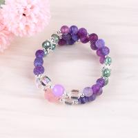 China 8mm Natural Weathered Agate Crystal Round Bead Adjustable Double Layer Bangle with Copper Silver Plating for sale
