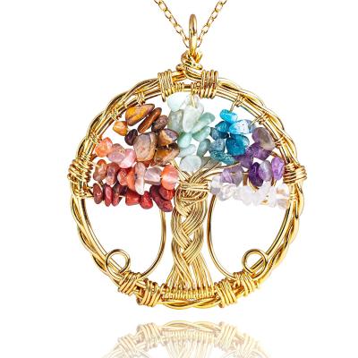 China Handmade Healing Crystal Chakra Necklace 6.3×5.4 cm Life Tree Design with 22g Weight Adjustable Chain for sale
