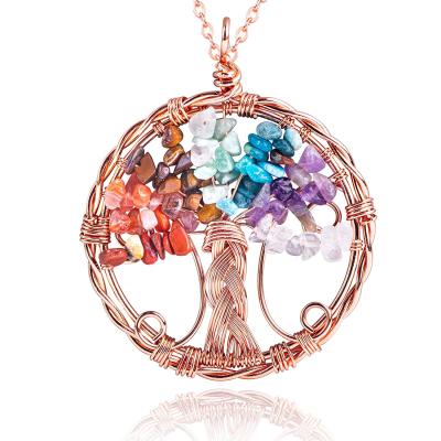 China Chakra Gemstone Bracelet with Tree Pendant - 2.6x2 inch Size, 22g Weight, Custom Logo Available for sale