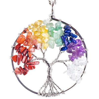 China Handmade Chakra Healing Stone Necklace 6.7×5.8cm Life Tree Design with Adjustable Chain for Spiritual Meditation for sale