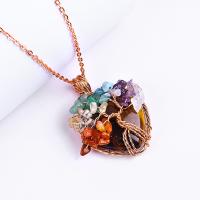 China Rose Gold Tiger Eye Stone Necklace 5x4cm Heart Pendant with Adjustable Chain - 26g Handmade Crystal Jewelry for sale