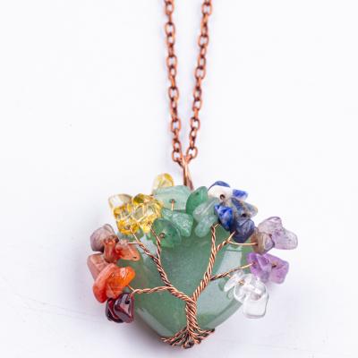 China Green Aventurine Chakra Healing Crystal Necklace 5x4cm Heart Pendant 26g Handmade Stone Jewelry for sale