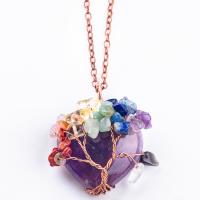 China Handmade Healing Crystal Chakra Stone Necklace 1.96×1.57 inch Heart Pendant with Adjustable Chain for sale