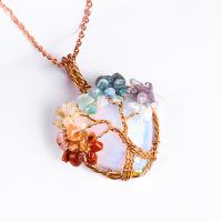 China Rose Gold Healing Crystal Stone 7 Chakra Tree of Life Pendant Necklace 5x4cm 26g Handmade Jewelry for sale