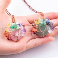 China Rose Gold Healing Crystal Stone 7 Chakra Tree of Life Pendant Necklace 5x4cm 26g Handmade Jewelry for sale