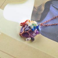China Rose Gold Healing Crystal Stone 7 Chakra Tree of Life Pendant Necklace 5x4cm 26g Handmade Jewelry for sale