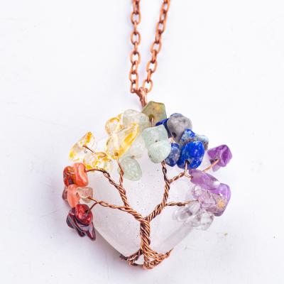 China Clear Quartz Heart Shaped Tree of Life Necklace 5x4cm 26g Handmade Healing Crystal Chakra Stone Jewelry for sale