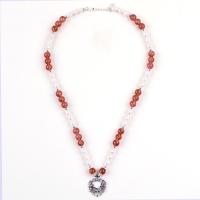 China Natural Strawberry Quartz 5mm Freshwater Pearl Necklace with Heart Charm - Unisex Sweater Design for sale