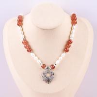 China Natural Strawberry Quartz 5mm Freshwater Pearl Necklace with Heart Charm - Unisex Sweater Design for sale
