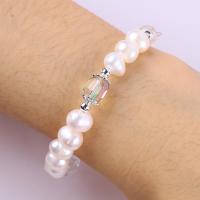 China 8mm Natural White Freshwater Pearl Bracelet with Purple Fluorite Rose Flower Carving - Elastic Stretch Design for Daily Wear for sale