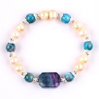 China 7mm Blue Apatite Pink Freshwater Pearl Bracelet with Fluorite Rose Carving - Natural Stone Jewelry for Unisex Gifts for sale