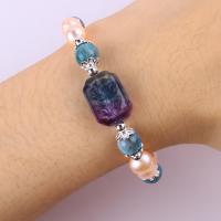China 7mm Blue Apatite Pink Freshwater Pearl Bracelet with Fluorite Rose Carving - Natural Stone Jewelry for Unisex Gifts for sale
