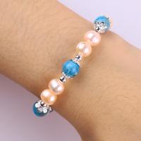 China 7mm Blue Apatite Pink Freshwater Pearl Bracelet with Fluorite Rose Carving - Natural Stone Jewelry for Unisex Gifts for sale
