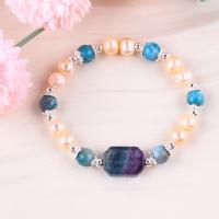 China 7mm Blue Apatite Pink Freshwater Pearl Bracelet with Fluorite Rose Carving - Natural Stone Jewelry for Unisex Gifts for sale