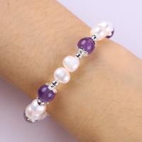 China 8mm White Freshwater Pearl and Amethyst Crystal Bracelet with Nine-Tail Fox Carving - Stretch Bead Design for sale