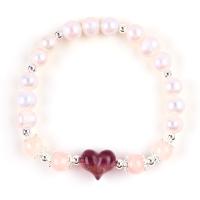 China 8mm Natural White Freshwater Pearl Stretch Bracelet with Purple Fluorite Heart Carving - Unisex Jewelry for sale
